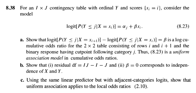 Solved 8.38 For an 1 x ) contingency table with ordinal Y | Chegg.com