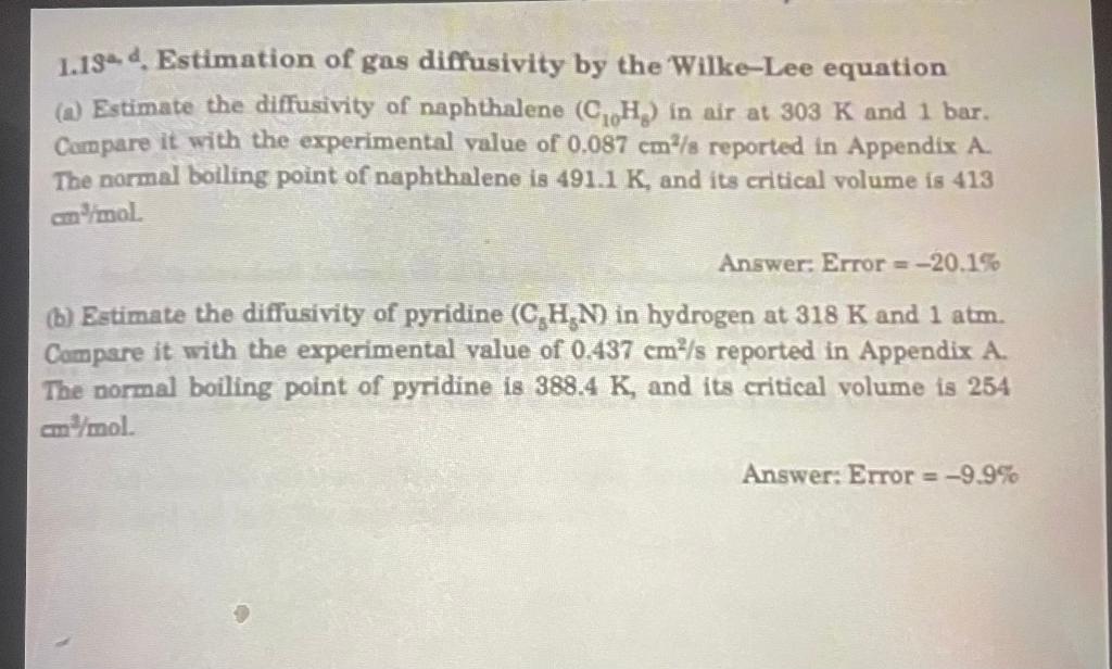 Solved 118 ∗d Estimation Of Gas Diffusivity By The 