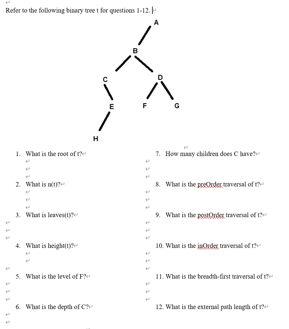 Solved Refer to the following binary tree t for questions | Chegg.com
