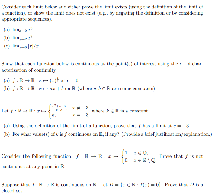 Solved Consider each limit below and either prove the limit | Chegg.com