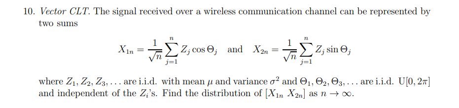 Solved 10. Vector CLT. The signal received over a wireless | Chegg.com