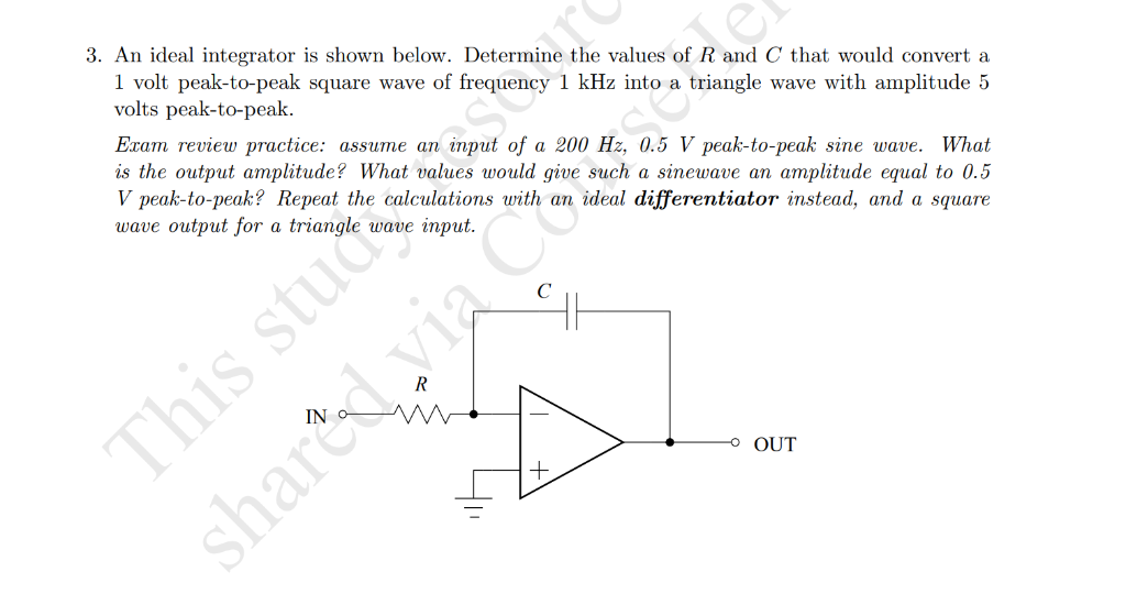Solved 3. An ideal integrator is shown below. Determine the | Chegg.com