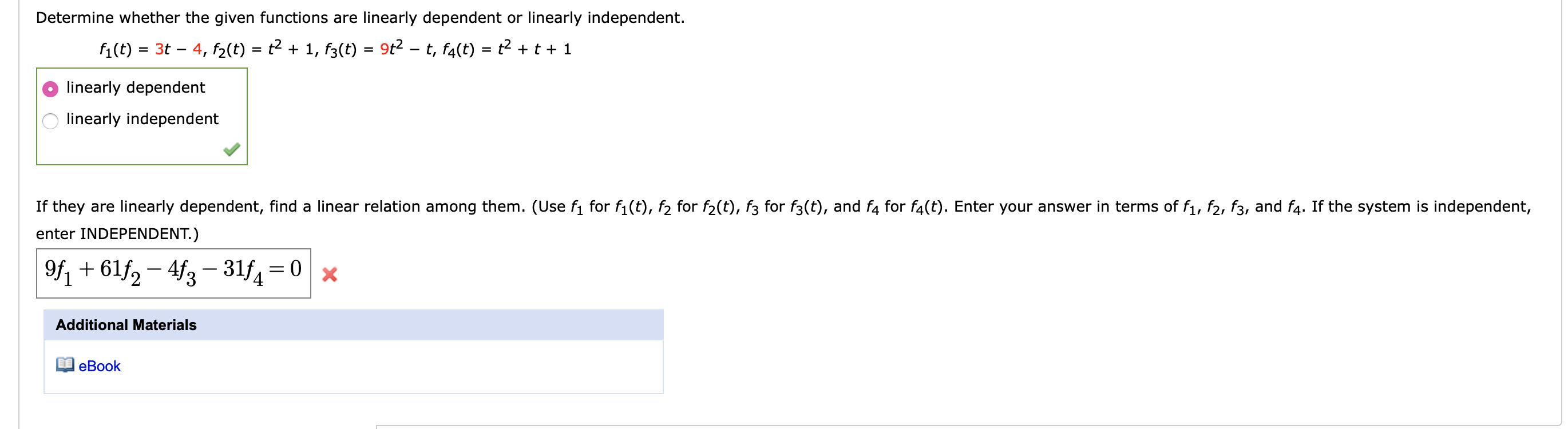 Solved Determine whether the given functions are linearly | Chegg.com