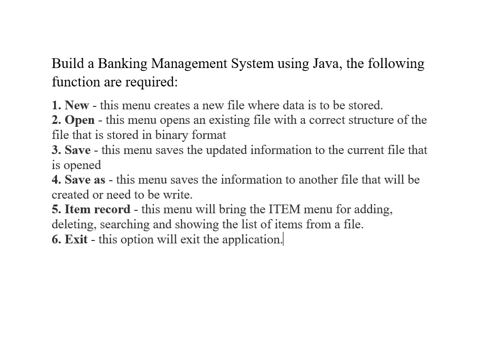Solved Build A Banking Management System Using Java The