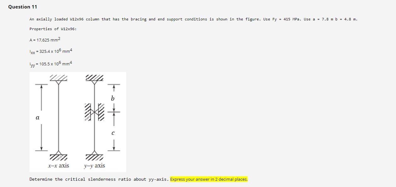 Solved Question 11 An axially loaded W12x96 column that has | Chegg.com