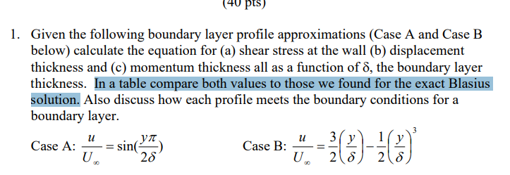 Given the following boundary layer profile | Chegg.com