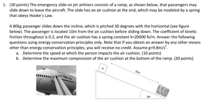 Solved (30 points) The emergency slide on jet airliners | Chegg.com