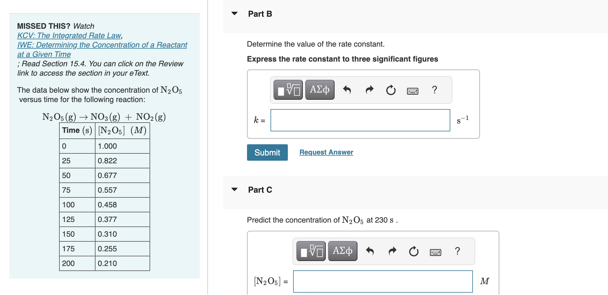 Solved MISSED THIS? Watch KCV: The Integrated Rate Law, IWE: | Chegg.com