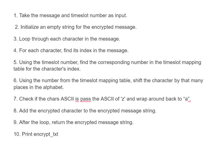 Solved 1. Take the message and timeslot number as input. 2. | Chegg.com