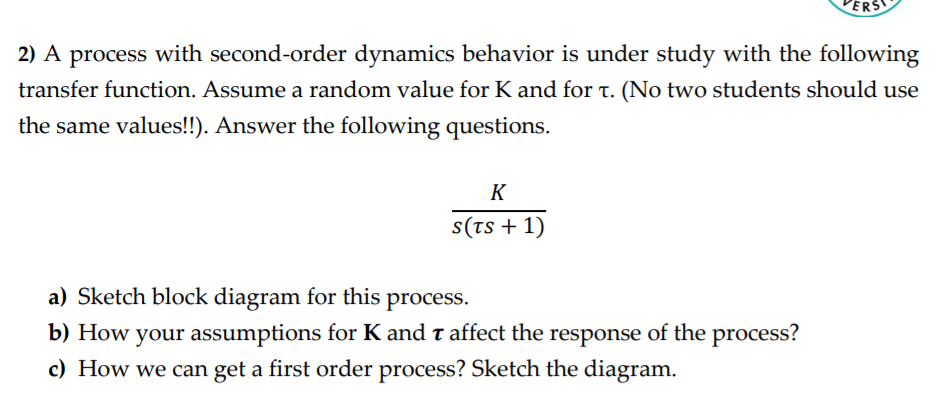Solved ERS 2) A process with second-order dynamics behavior | Chegg.com