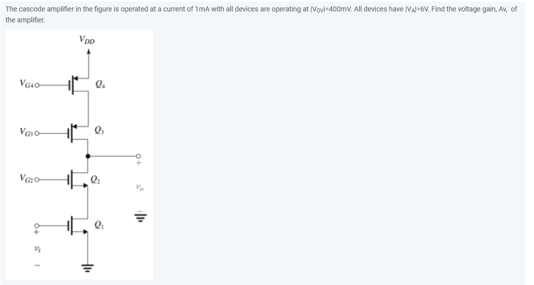 Solved The cascode amplifier in the figure is operated at a | Chegg.com