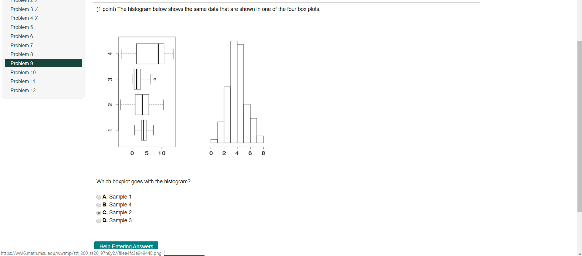 Solved ΓΙUOIEI2V (1 point) The histogram below shows the | Chegg.com