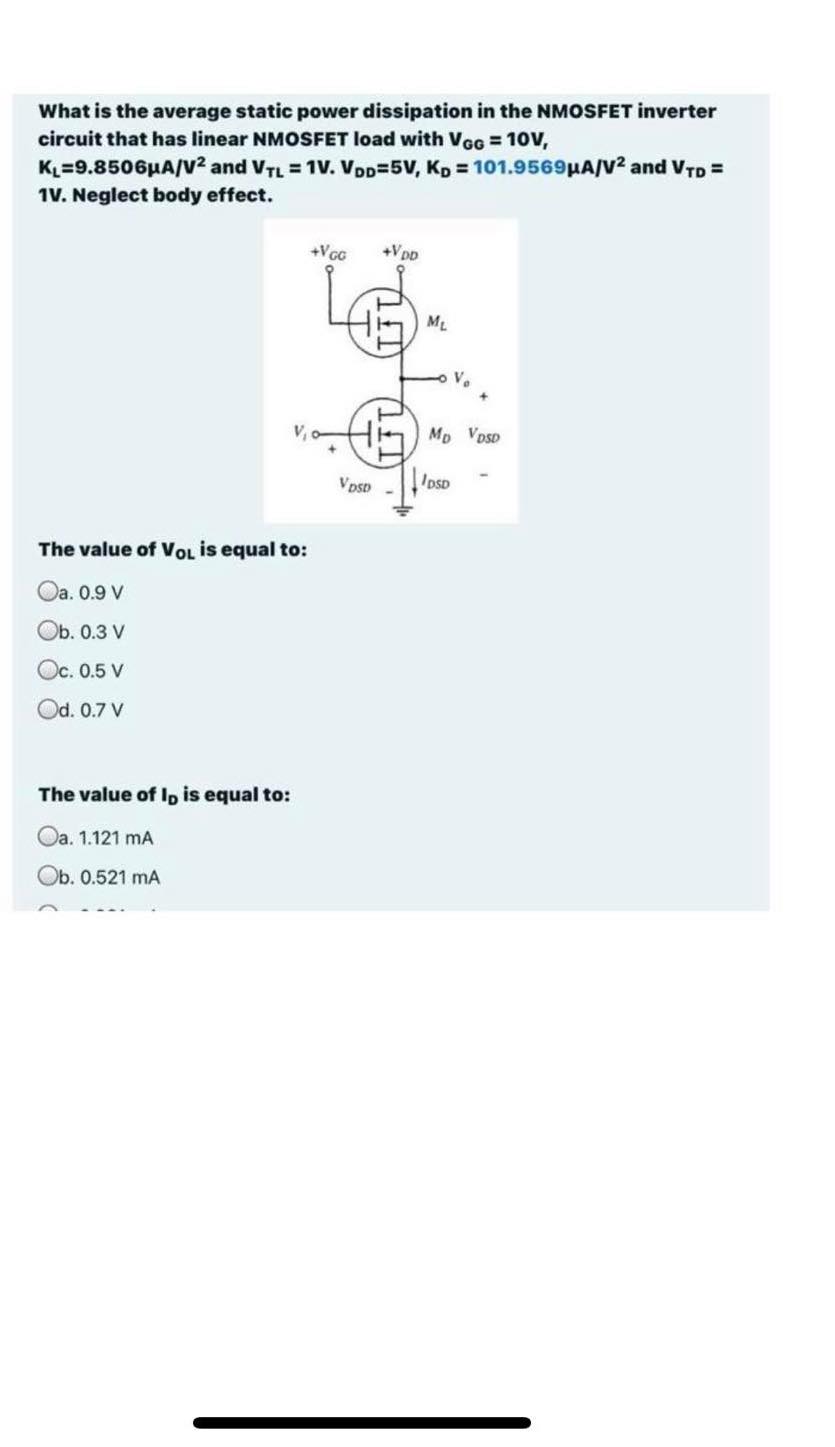 Solved What is the average static power dissipation in the | Chegg.com