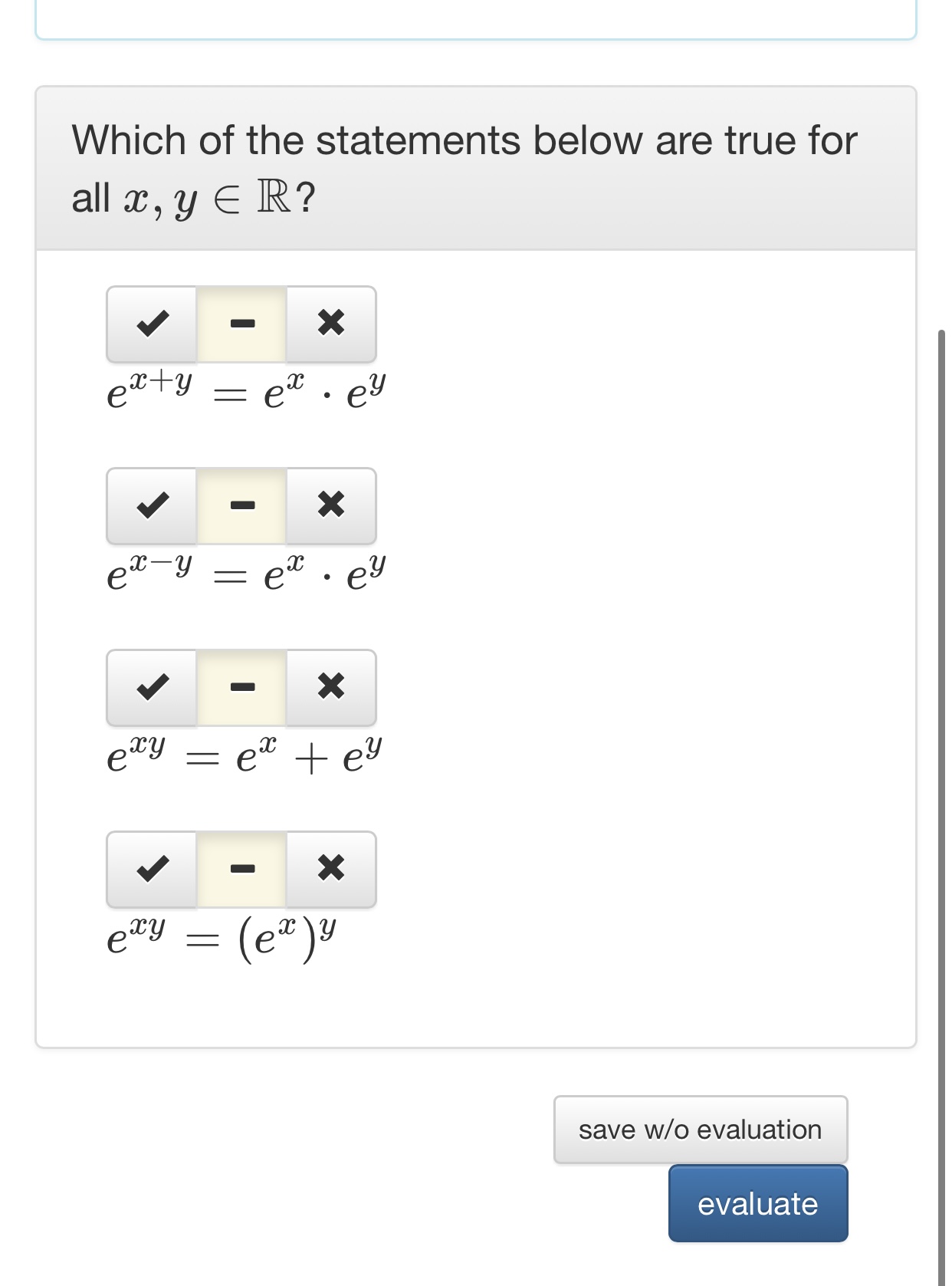 Solved Which of the statements below are true for all x,y∈R | Chegg.com