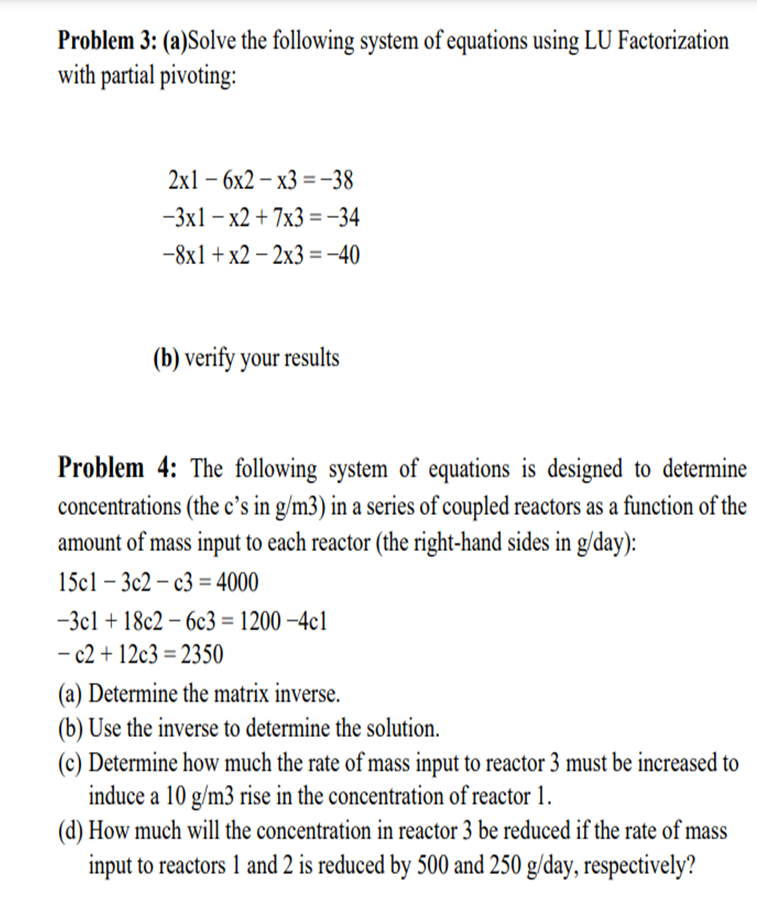 Solved Problem 1: Given the system of equations: -3x2 + 7x3 | Chegg.com