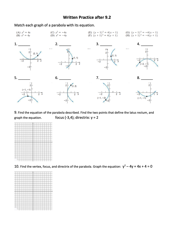 Solved Match each graph of a parabola with its equation. (A) | Chegg.com