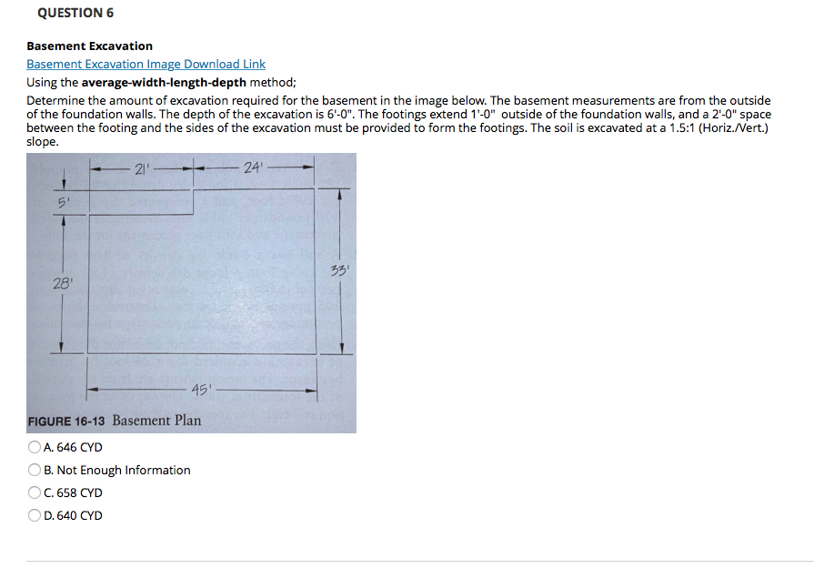 Solved QUESTION 6 Basement Excavation Basement Excavation | Chegg.com