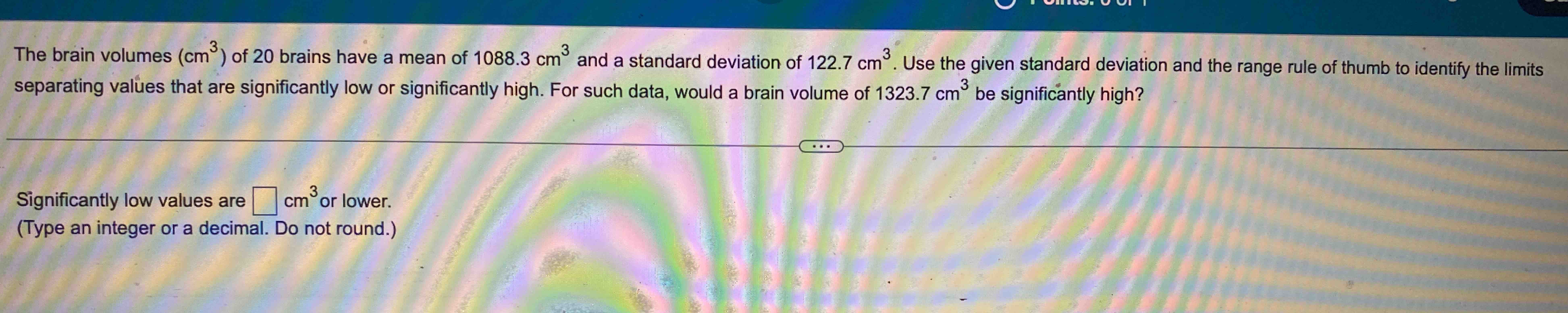 Solved The brain volumes ) ﻿of 20 ﻿brains have a mean of | Chegg.com
