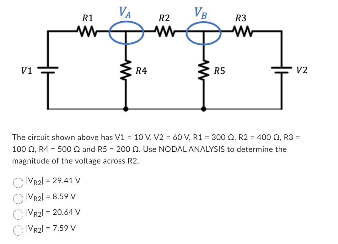Solved The circuit shown above has V1 =10 V, V2=60 | Chegg.com