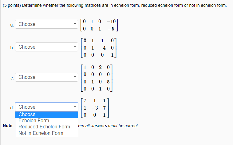 Solved (5 points) Determine whether the following matrices | Chegg.com