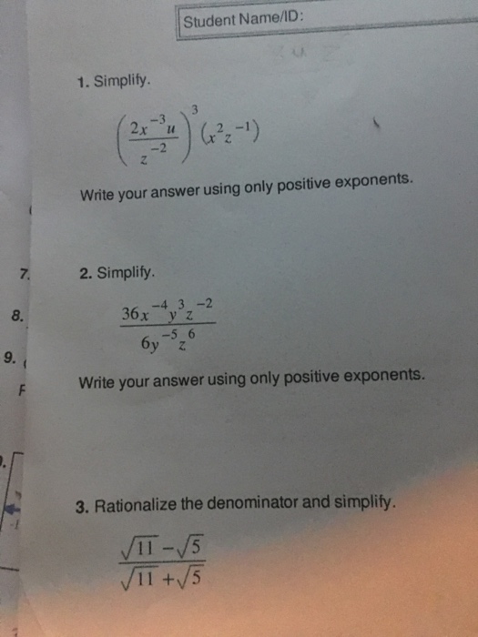 Solved Simplify. (2x^-3 u/z^-2)^3 (x^2 z^-1) Write your | Chegg.com Solved Simplify. (2x^-3 u/z^-2)^3 (x^2 z^-1) Write your | Chegg.com
