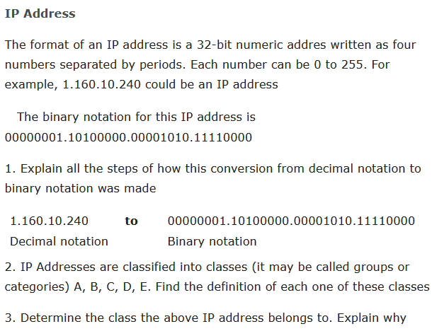 Solved IP Address The format of an IP address is a 32-bit | Chegg.com