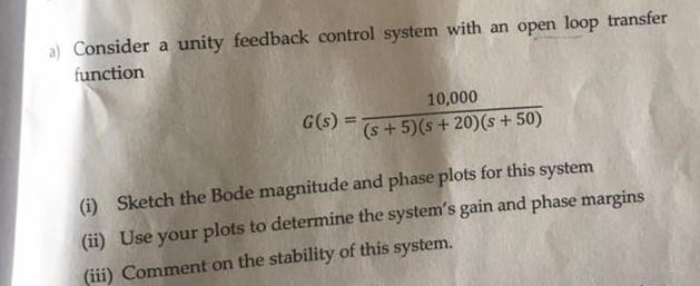 Solved a) Consider a unity feedback control system with an | Chegg.com