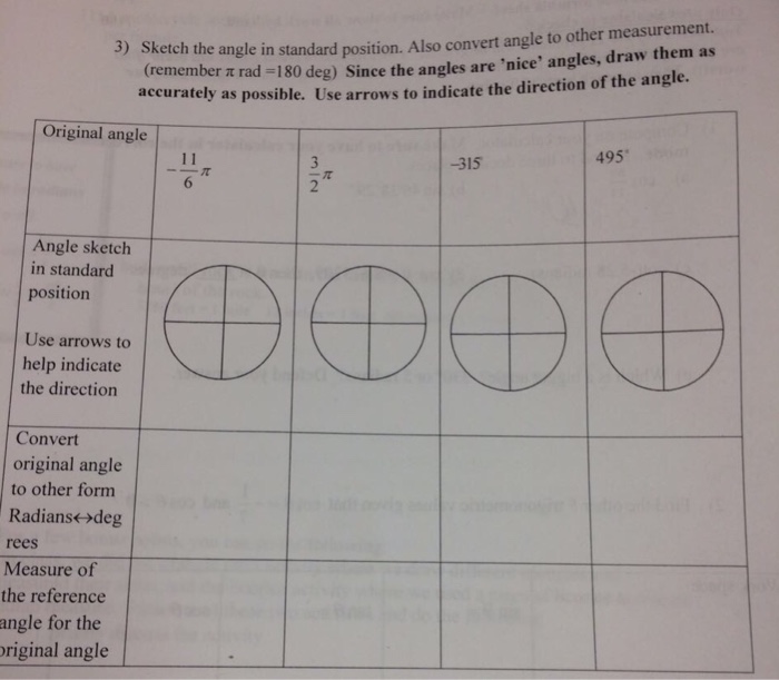 Solved Sketch the angle in standard position. Also convert | Chegg.com