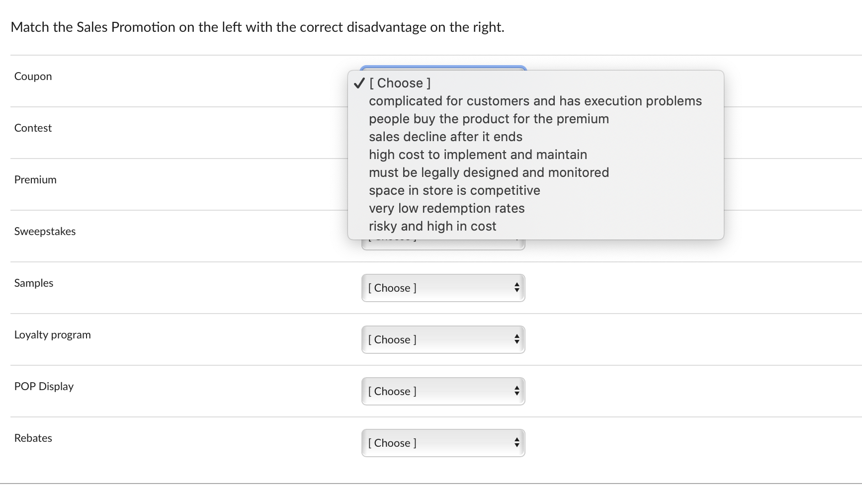Solved Match the Sales Promotion on the left with the | Chegg.com