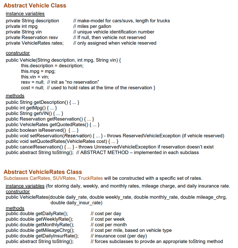 Solved Abstract Vehicle Class instance variables private | Chegg.com