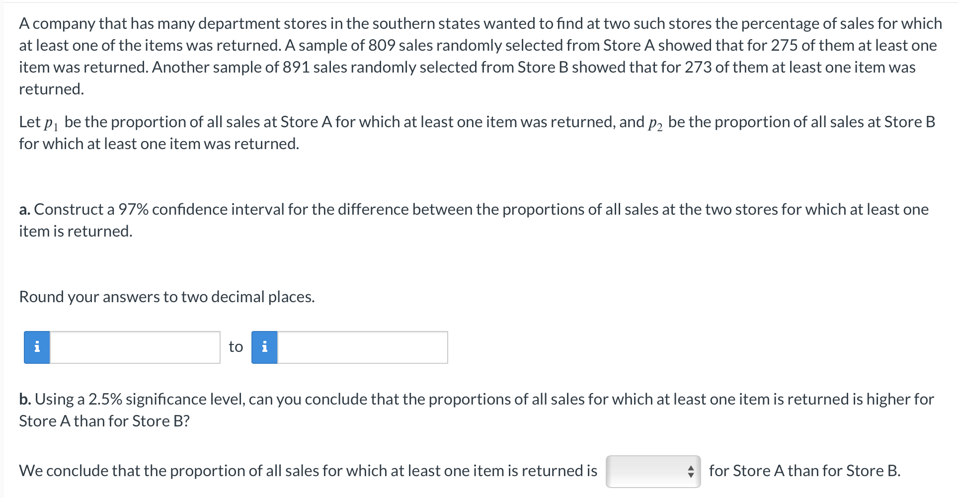 Solved A company that has many department stores in the | Chegg.com