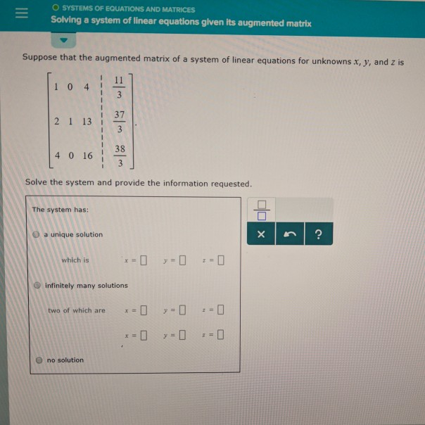 Solved O SYSTEMS OF EQUATIONS AND MATRICES Solving a system | Chegg.com