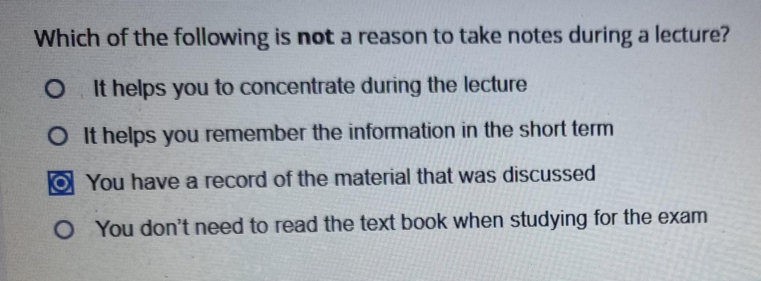 Solved Which of the following is not a reason to take notes | Chegg.com