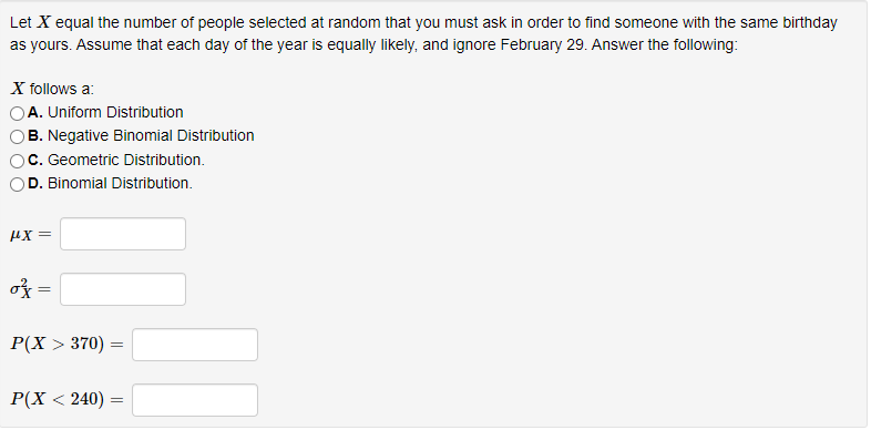 Solved Let X equal the number of people selected at random | Chegg.com