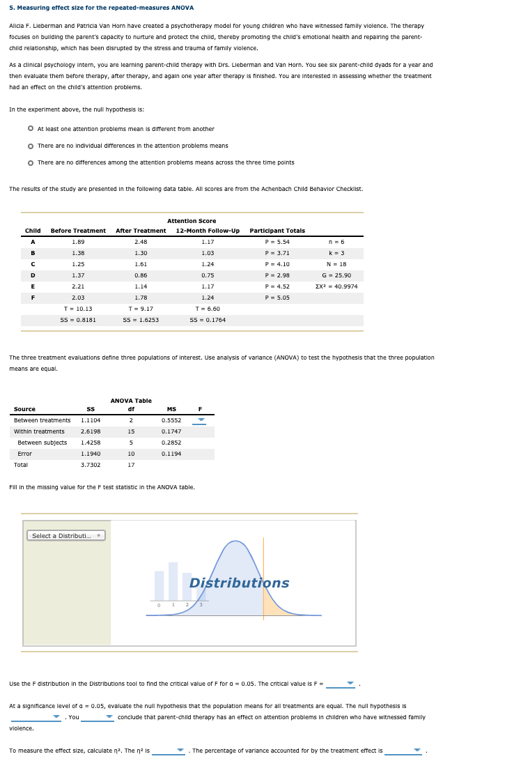 Solved 5. Measuring effect size for the repeated-measures | Chegg.com