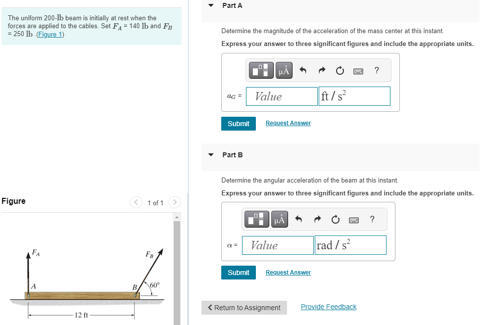 Solved The uniform 200-lb beam is initially at rest when the | Chegg.com