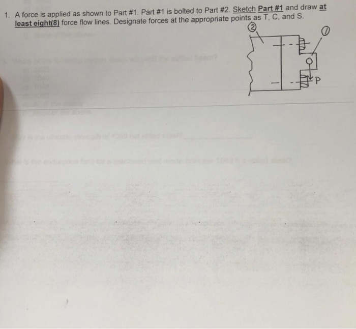 1. A force is applied as shown to Part #1, Part #1 is | Chegg.com