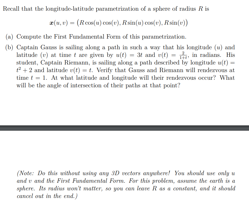 Solved Recall that the longitude-latitude parametrization of | Chegg.com