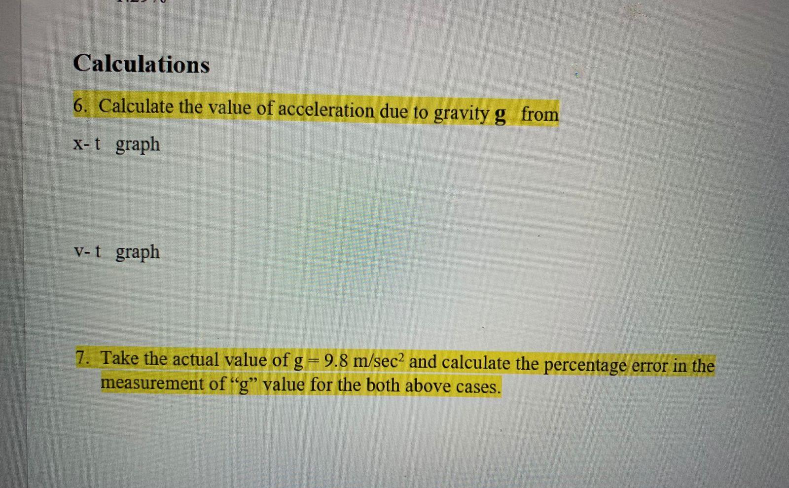 Solved Calculations 6. Calculate the value of acceleration | Chegg.com