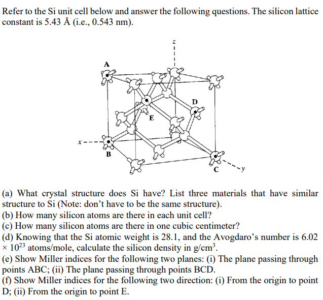 Solved Refer to the Si unit cell below and answer the | Chegg.com