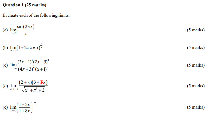 Solved Question 1 (25 marks) Evaluate each of the following | Chegg.com