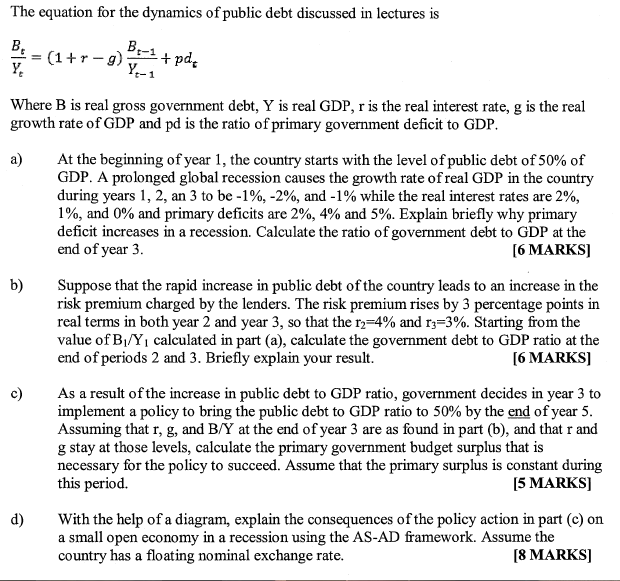 The equation for the dynamics of public debt | Chegg.com