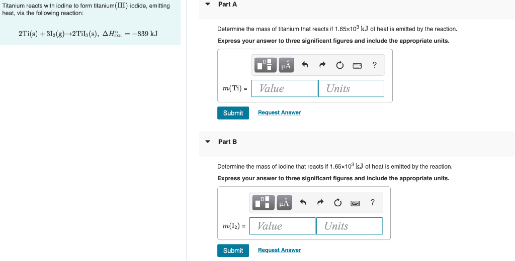 Solved Part A Titanium reacts with iodine to form | Chegg.com