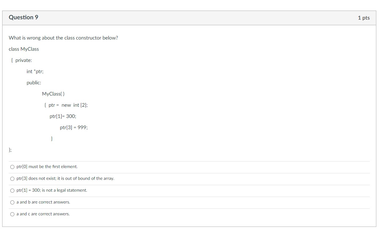 Solved What is wrong about the class constructor below? | Chegg.com