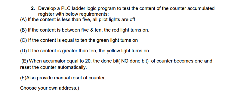 Solved 2. Develop a PLC ladder logic program to test the | Chegg.com