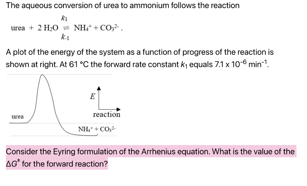 Solved The aqueous conversion of urea to ammonium follows | Chegg.com