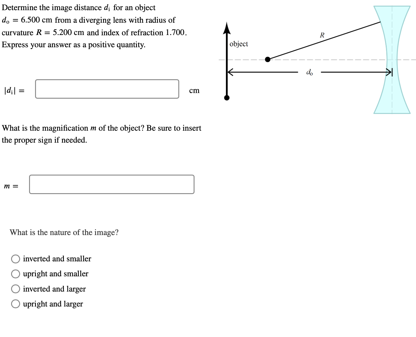 Solved Determine the image distance d_(i) for an object | Chegg.com