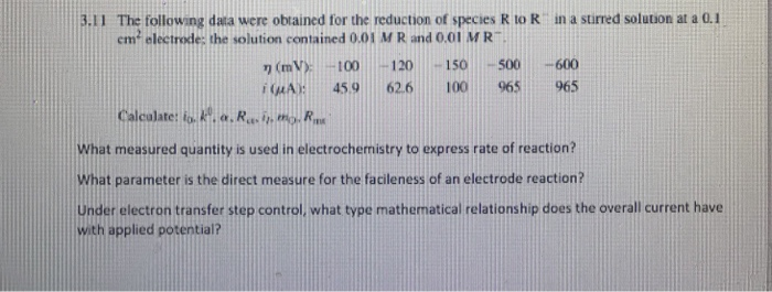 Solved 3.11 The following data were obtained for the | Chegg.com