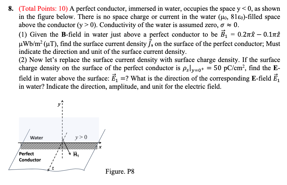 Solved (Total Points: 10) A perfect conductor, immersed in | Chegg.com
