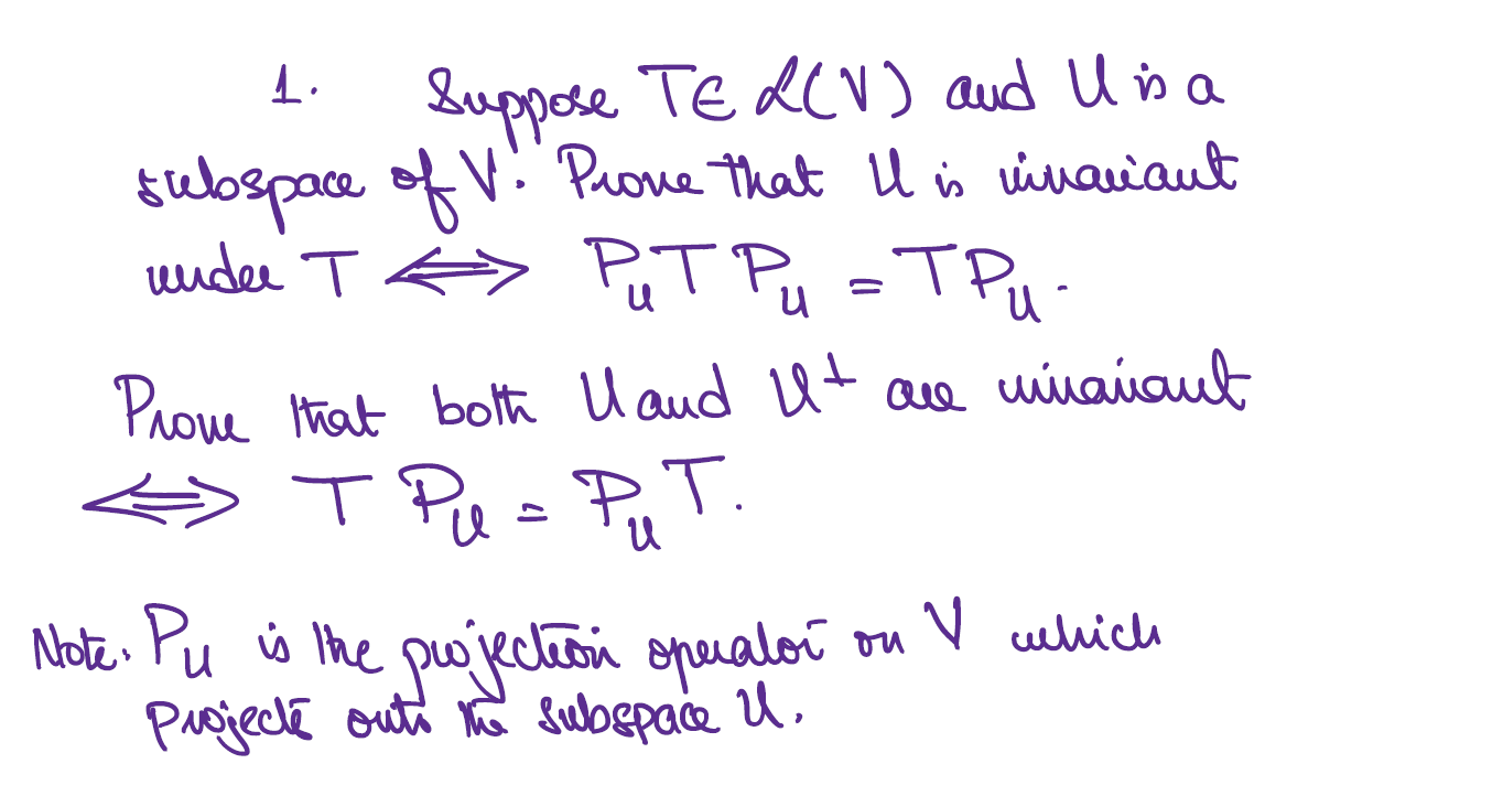 Solved 1. Suppose T∈L(V) and U is a subspace of V. Prove | Chegg.com